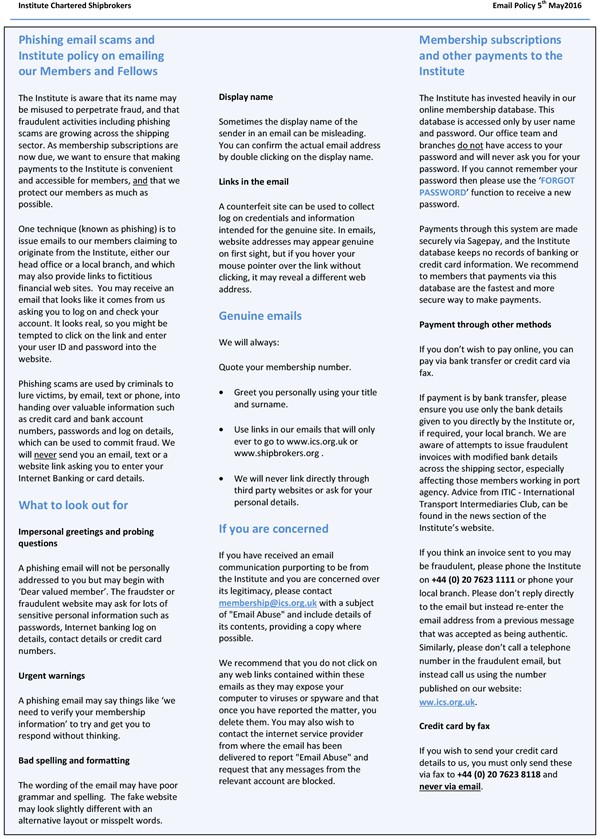 Institute emailing policy | Institute of Chartered Shipbrokers