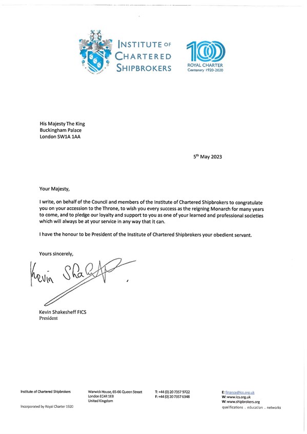 The President congratulates His Majesty on behalf of the Institute ...